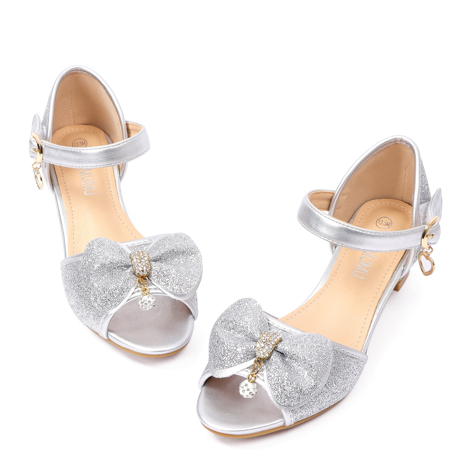 ADAMUMU Girls Glitter High Heel Sandal Sweet Bow Princess Shoes ...