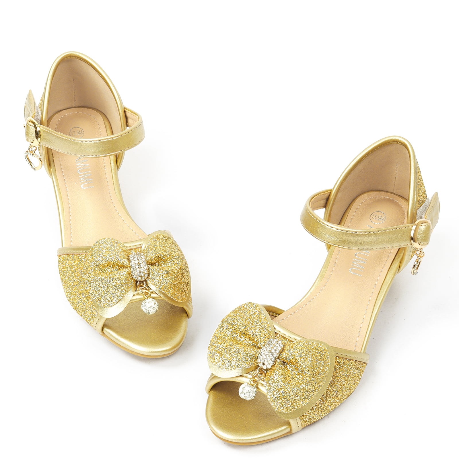 ADAMUMU Girls High Heels Glitter Sweet Bow Dress Sandals Princess ...