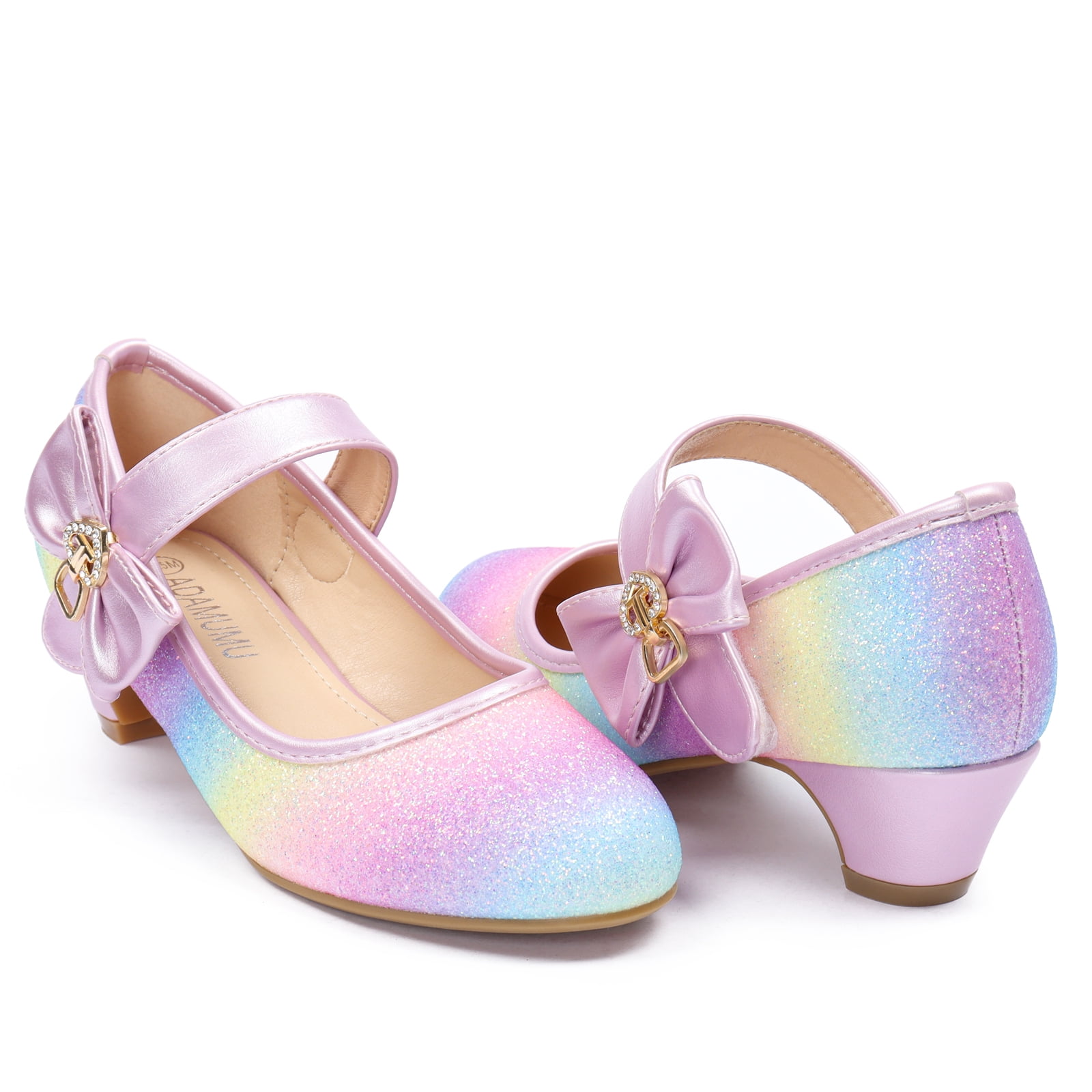 ADAMUMU Girls Sparkling Low Heel Mary Janes Rainbow Shoes for Party ...