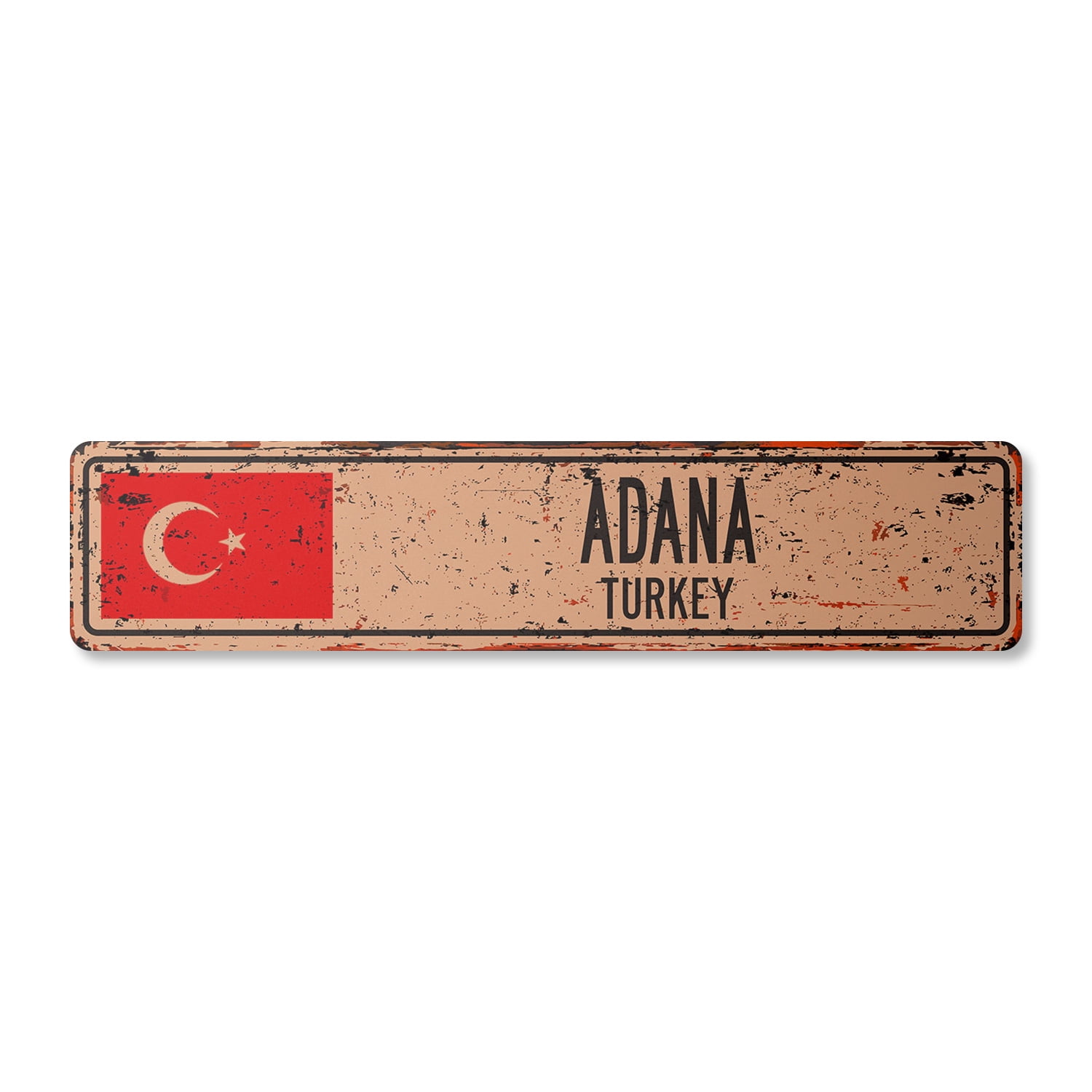 ADANA TURKEY Vintage Plastic Street Sign Turk flag city country road ...