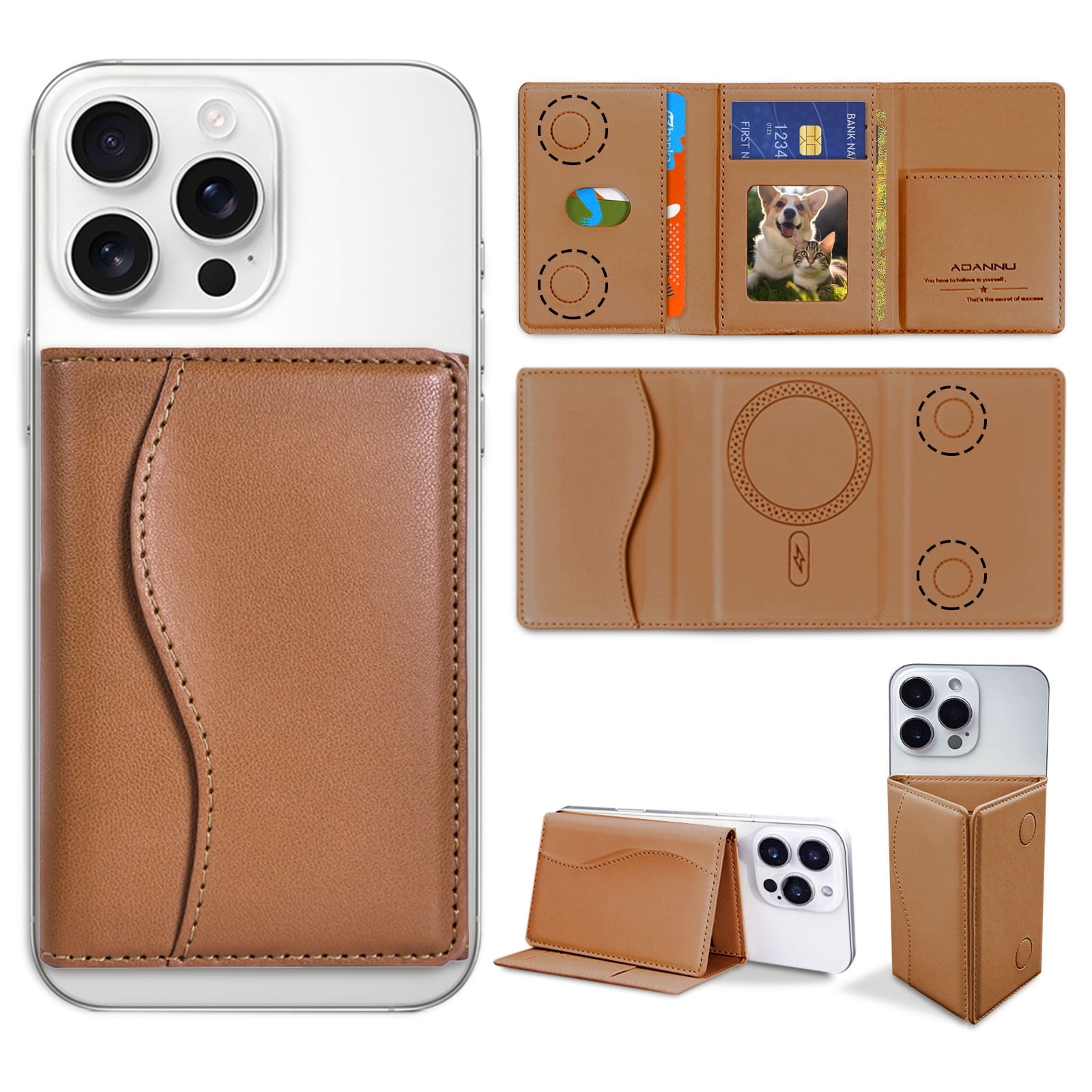 ADANNU 2-in-1 Brown Magnetic Card Holder & Phone Stand for iPhone, 6 ...