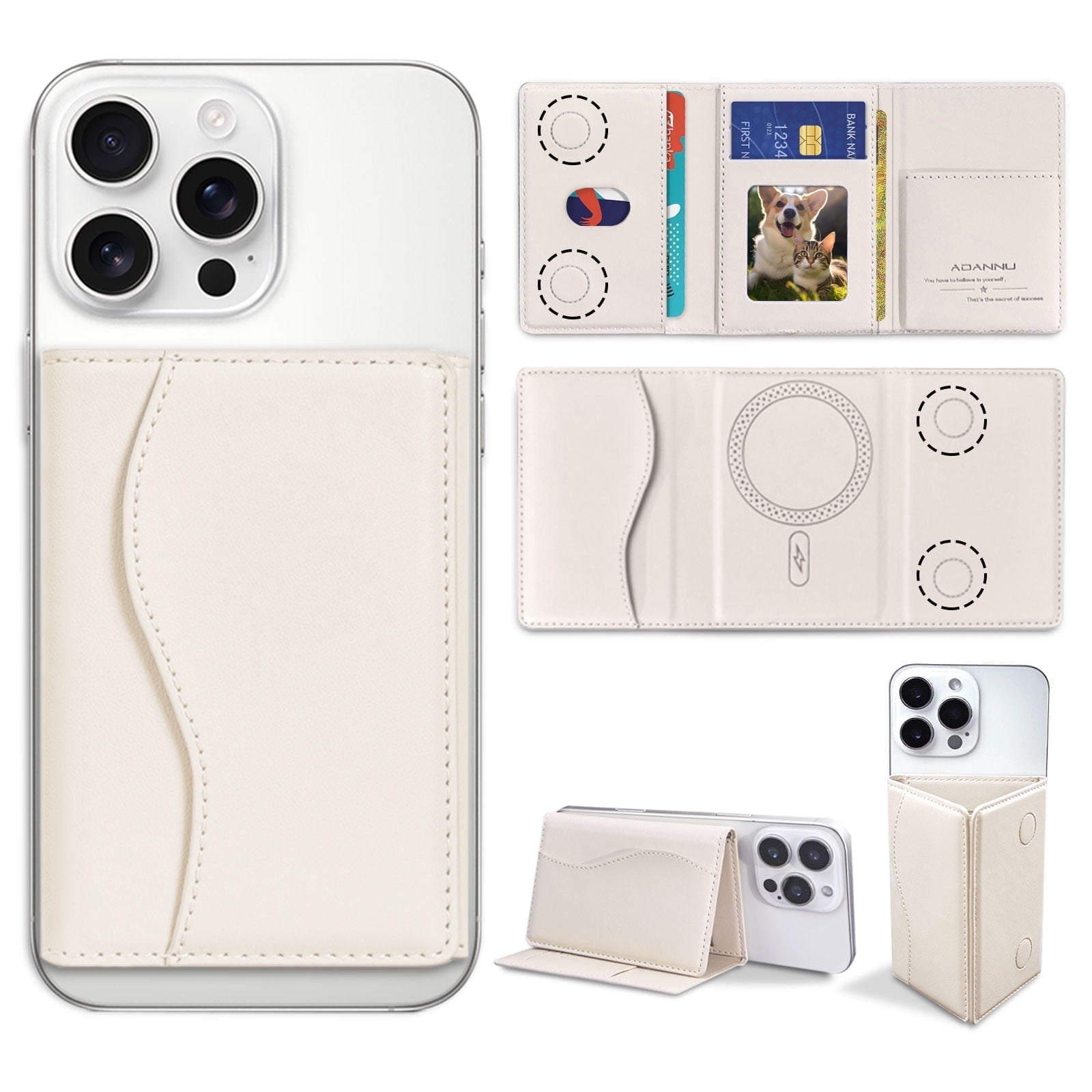 ADANNU 2-in-1 White Magnetic Card Holder & Phone Stand for iPhone, 6 ...