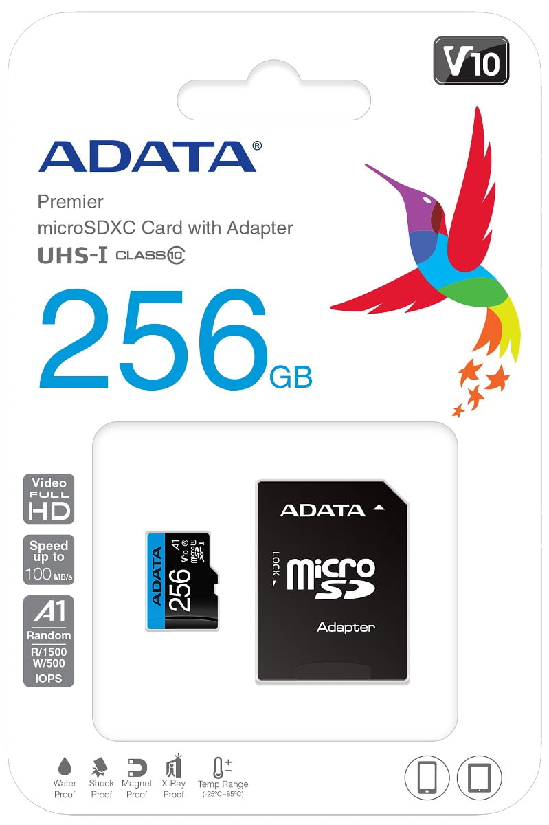 ADATA 256GB Premier MicroSDXC UHS-I/Class 10 V10 A1 Memory Card with SD Adapter - Walmart.com