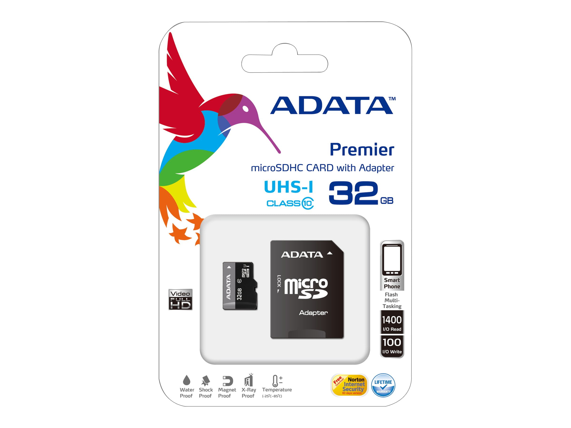 ADATA Premier UHS-I - Flash memory card (microSDHC to SD adapter included) - 32 GB - UHS Class 1 ...