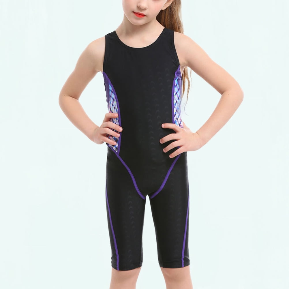 ADDHAT 1 Set Girls Swim Suit One Piece Dark Blue Nylon Practice ...
