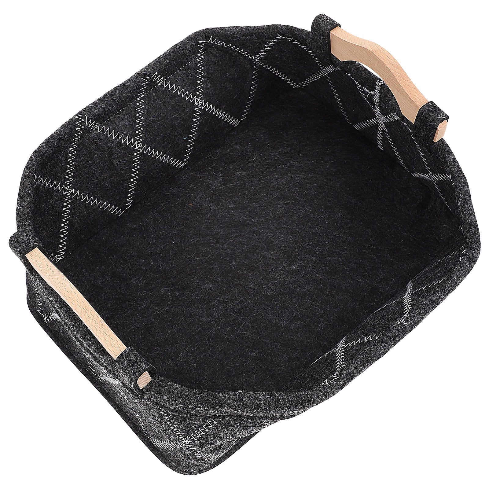 ADDHAT Foldable Black Felt Storage Basket with Wooden Handles, Storage ...