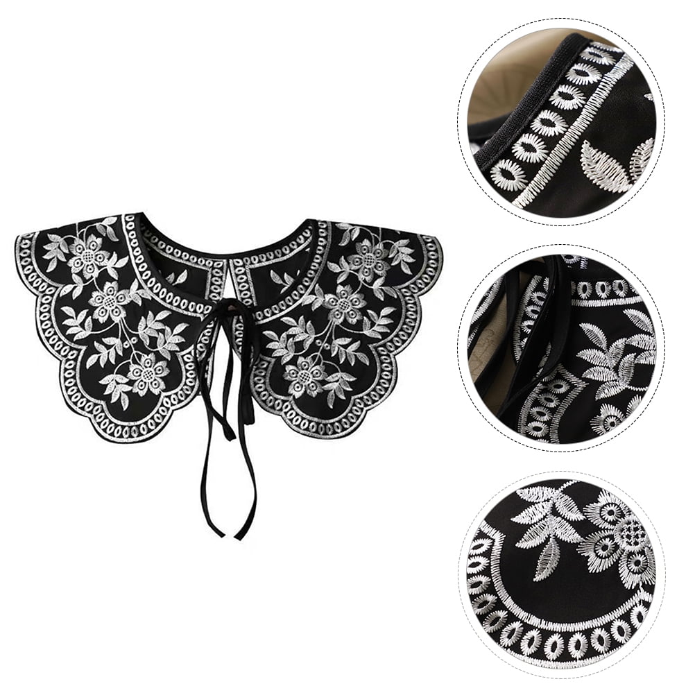 ADDHAT 1Pcs Collar Shape Embroidery Collar Black Blended Fabric Prevent ...