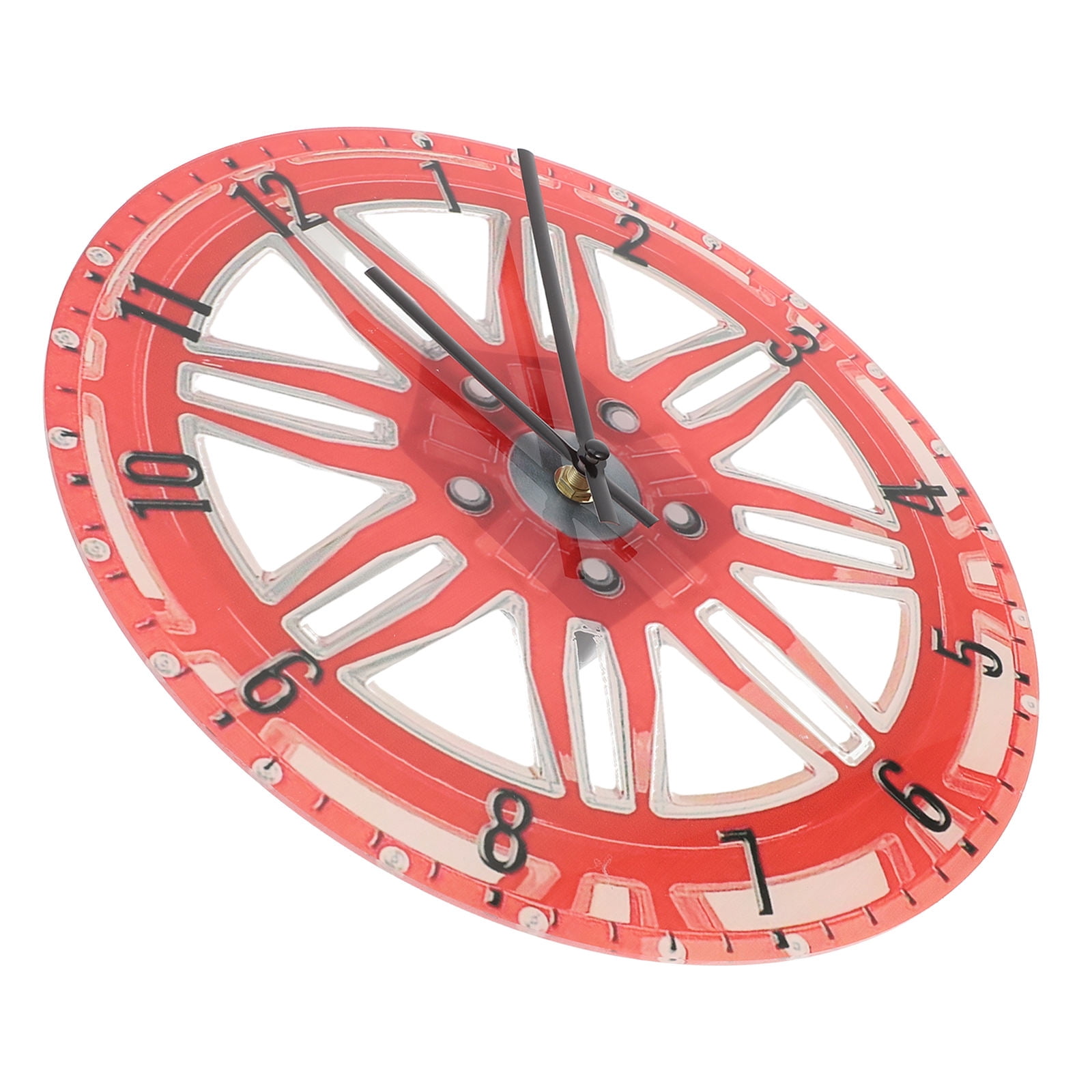 ADDHAT 1Set Car Wheel Wall Clock Red Acrylic 3D Car Wheel Shape ...