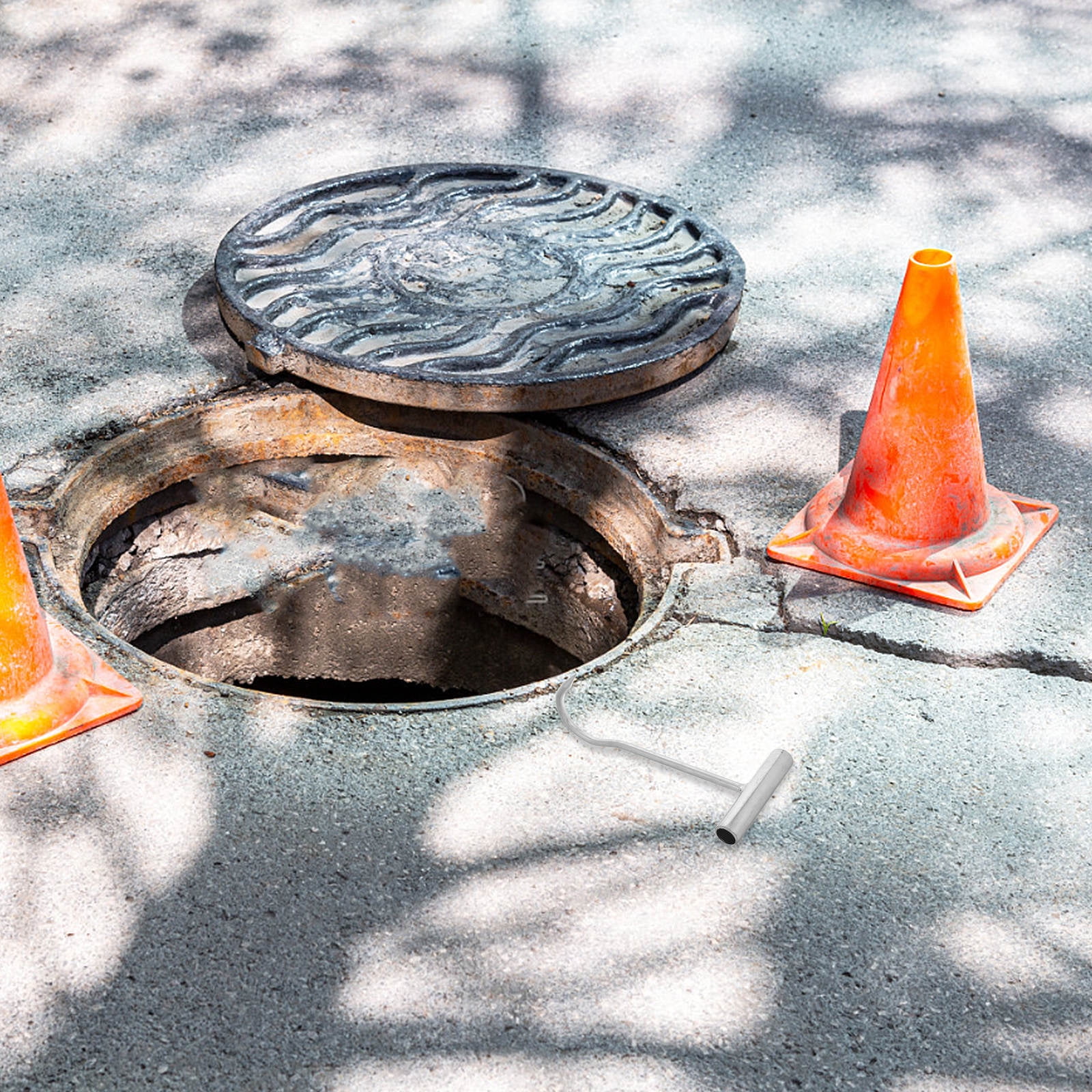 ADDHAT 1Set Manhole Cover Lifter Tool Galvanized Iron for Pulling ...