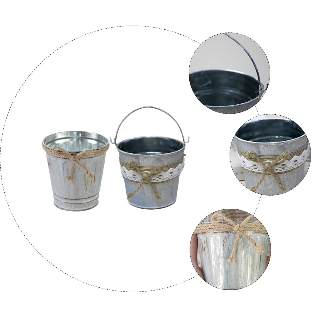 ADDHAT 2Pcs Farmhouse Style Light Grey Tin Flower Buckets with Handles ...
