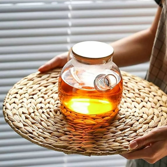 ADDHAT 2Pcs Handwoven Round Placemats Set Light Brown Decorative Table ...