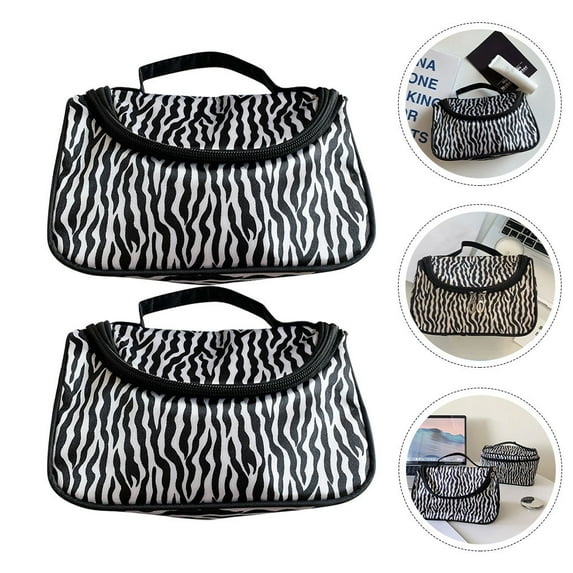 ADDHAT 2Pcs Lightweight Zebra Print Creative Makeup Bag Portable Travel ...