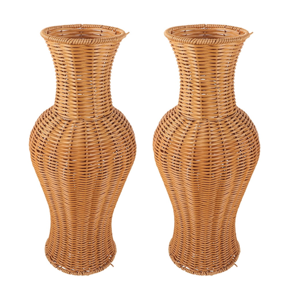 ADDHAT 2Pcs Simulation Rattan Plastic Floor Vase Light Brown Tall Woven ...