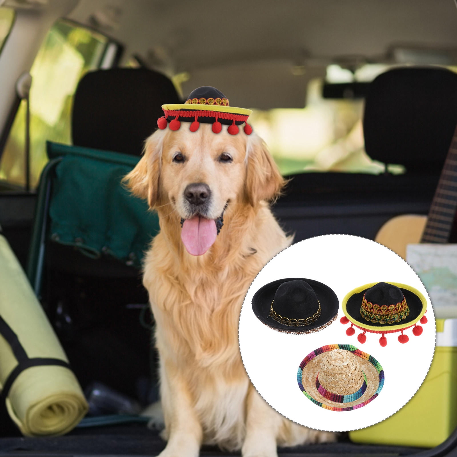 ADDHAT 3Pcs Mexico Style Sombrero Assorted Color Breathable Pet Hat Fun ...