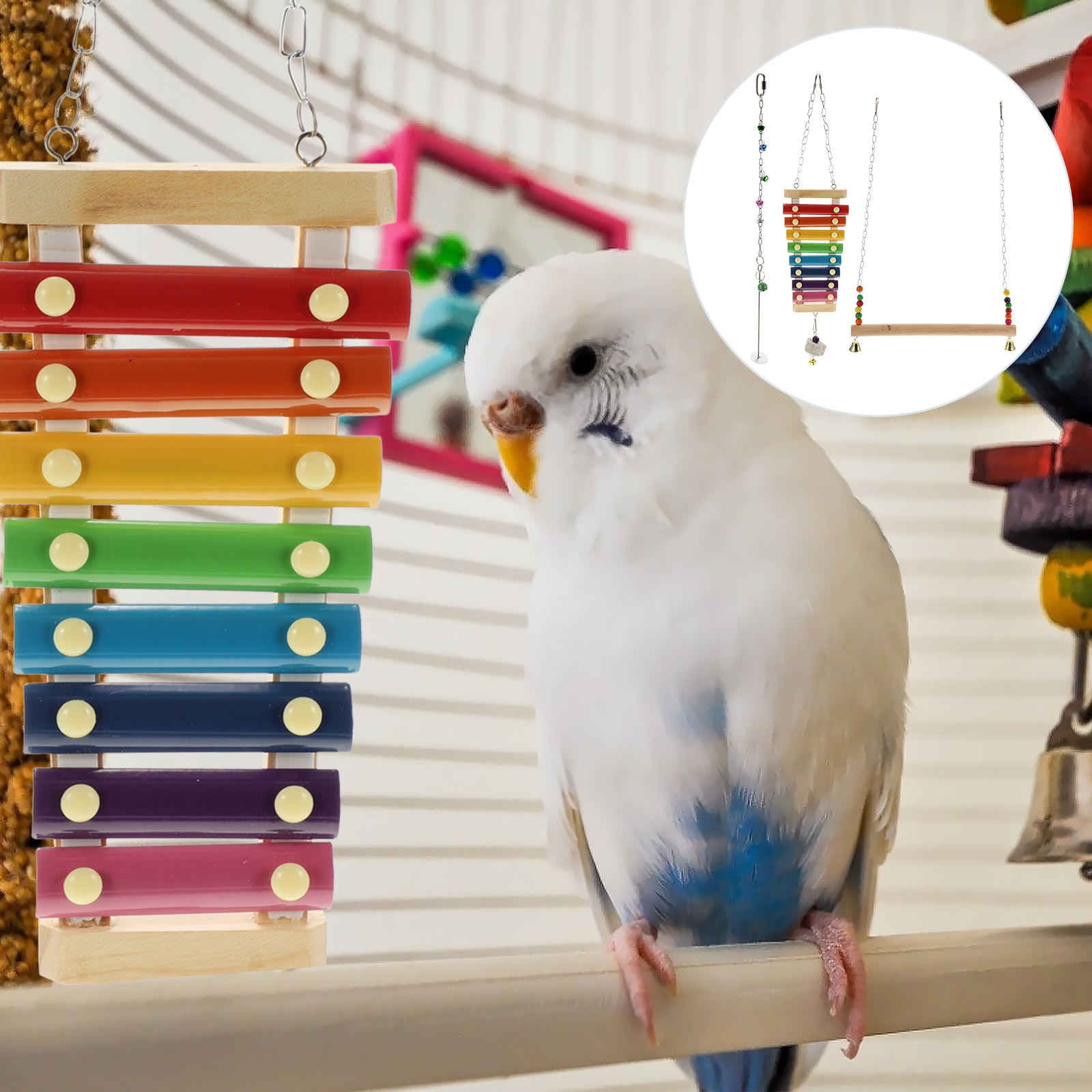 ADDHAT 3pcs Bird Xylophone Toy Multi Wood Foraging Development for Bird ...