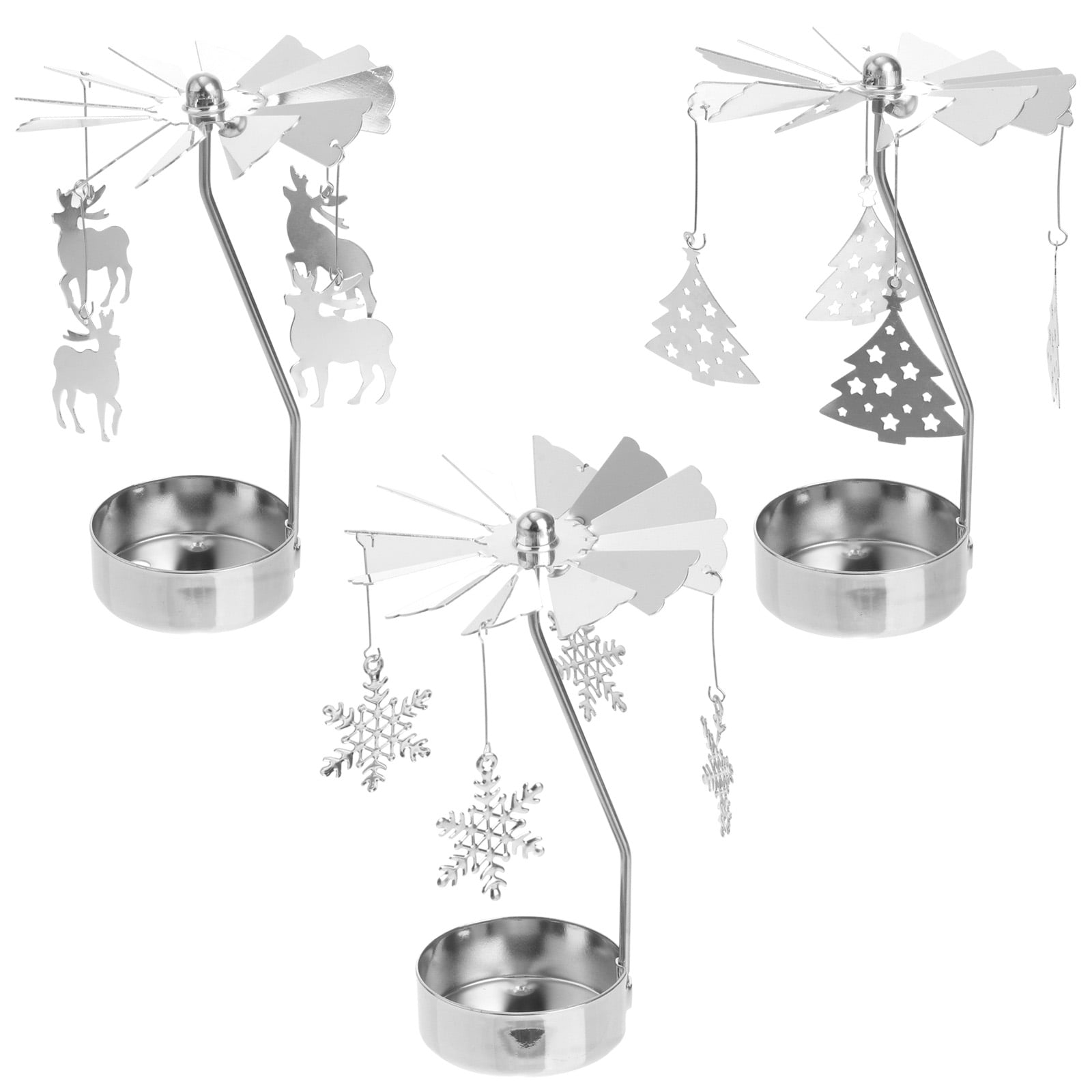 ADDHAT 3pcs Metal Rotary Tea Light Candle Holders Snowflake Design ...