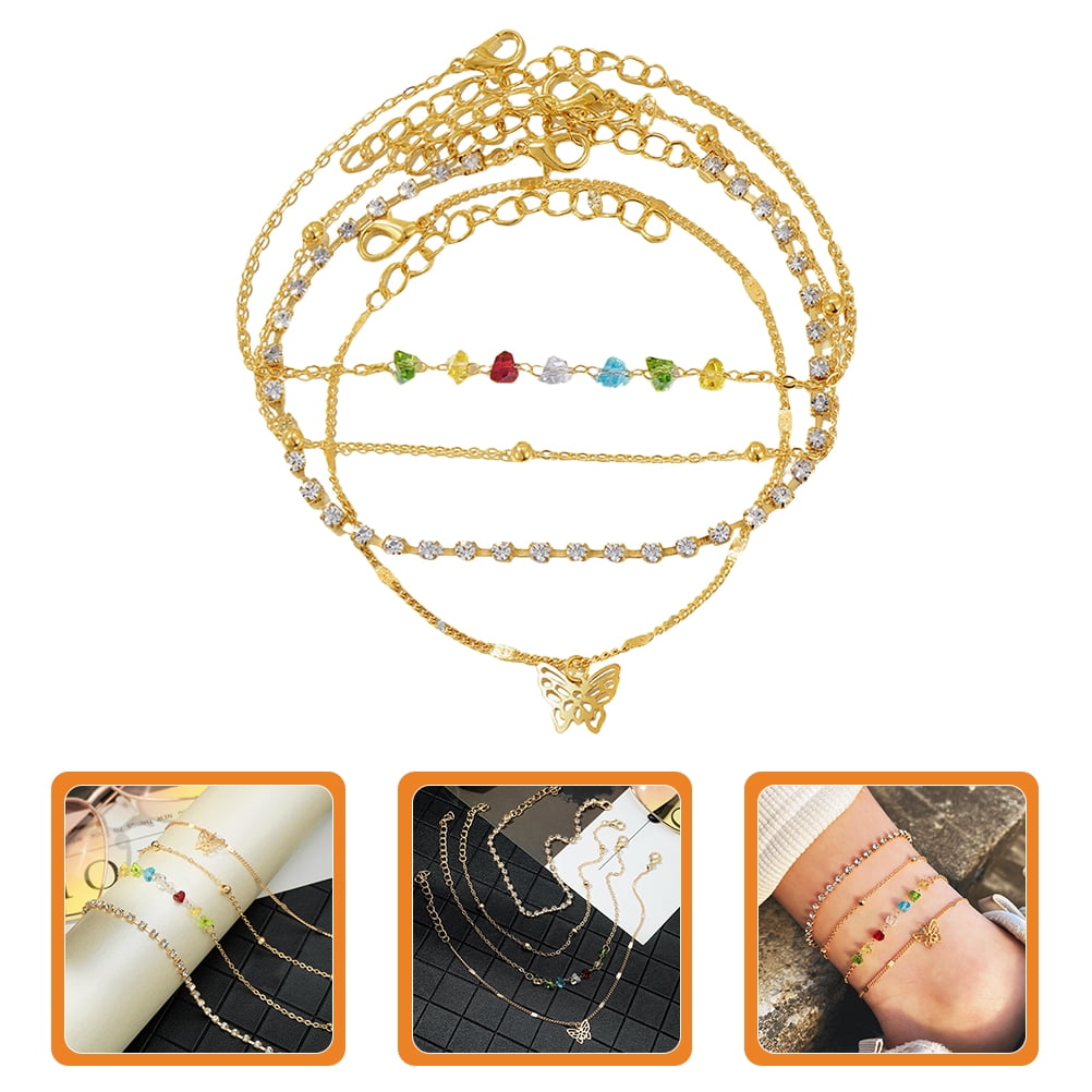 ADDHAT 4Pcs Adjustable Ankle Bracelet Set Golden Alloy Beach Anklets ...