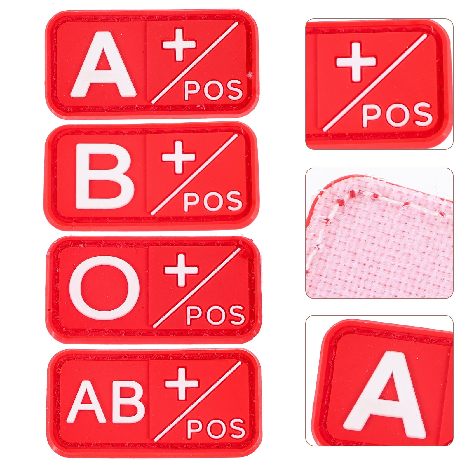 ADDHAT 4Pcs Blood Type Patches for Pouches and Clothes Red Color Rectangle Shape Wilderness ...
