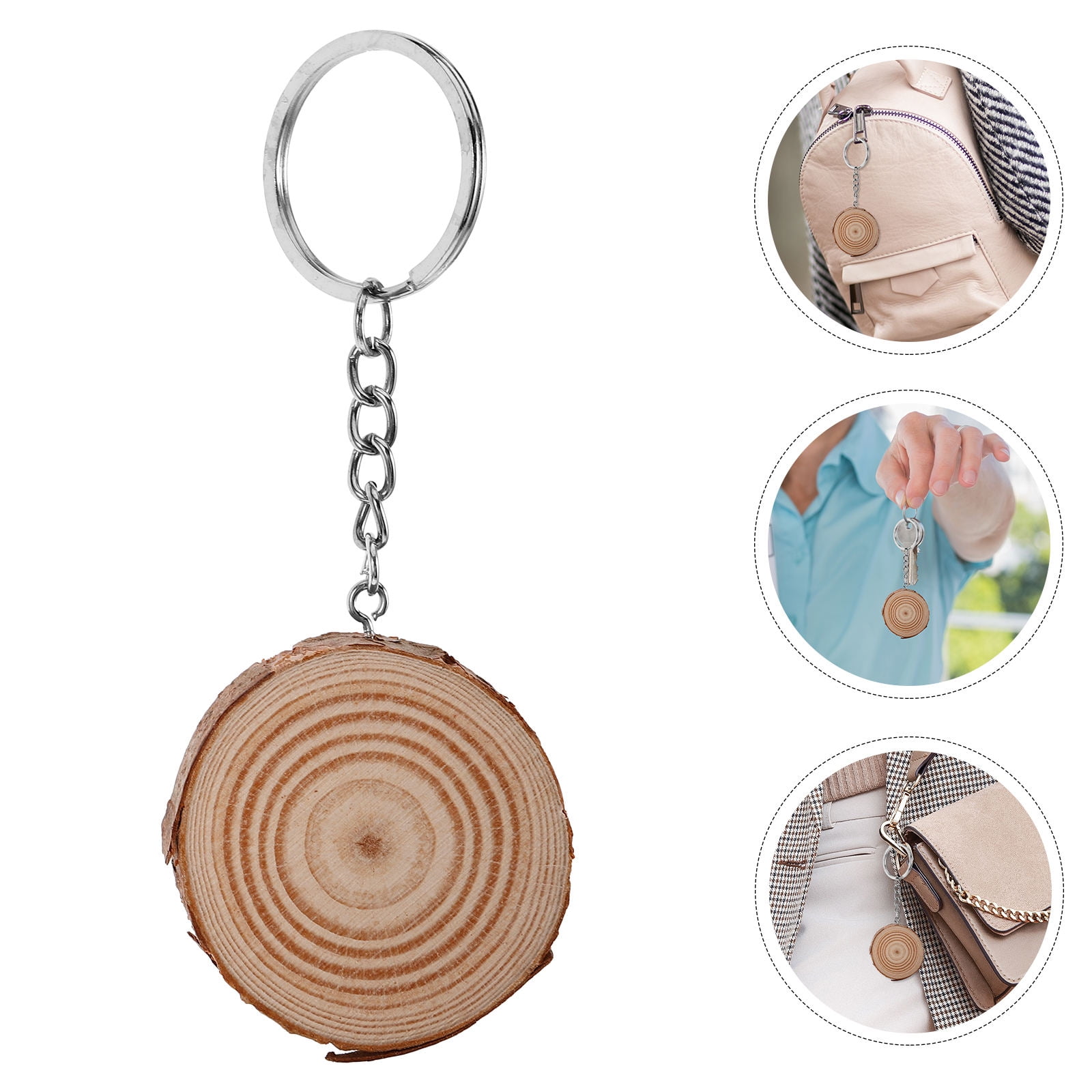 ADDHAT 4Pcs Key Chain for Crafts Blank Discs Round Pine Wood Slices for ...