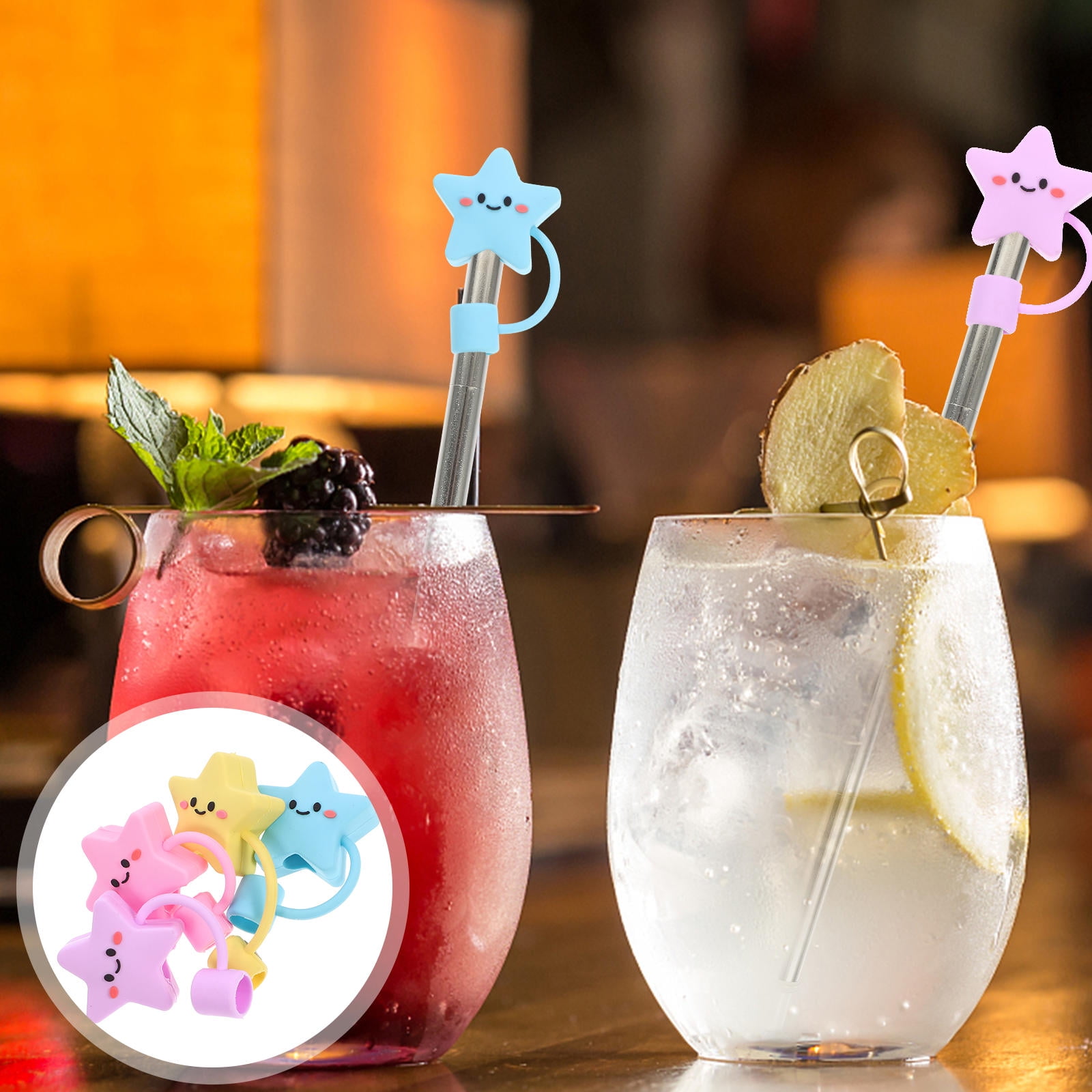 ADDHAT 4Pcs Silicone Straw Plugs for Tumbler Reusable Star Shaped Straw ...