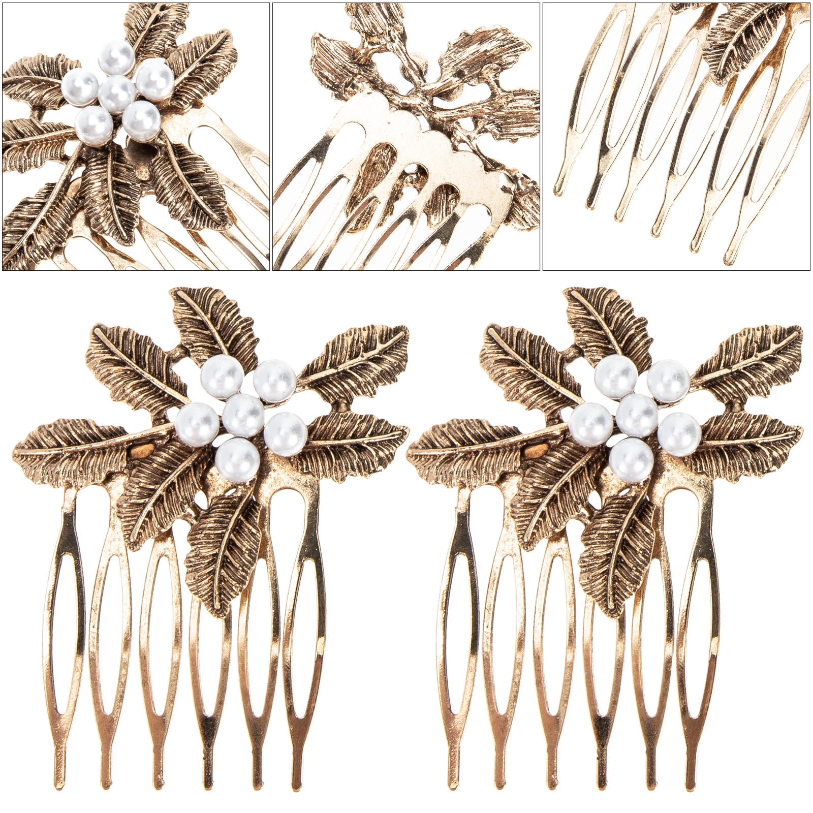 ADDHAT 4pcs Vintage Leaf Design Hair Combs Lightweight Side Combs for ...