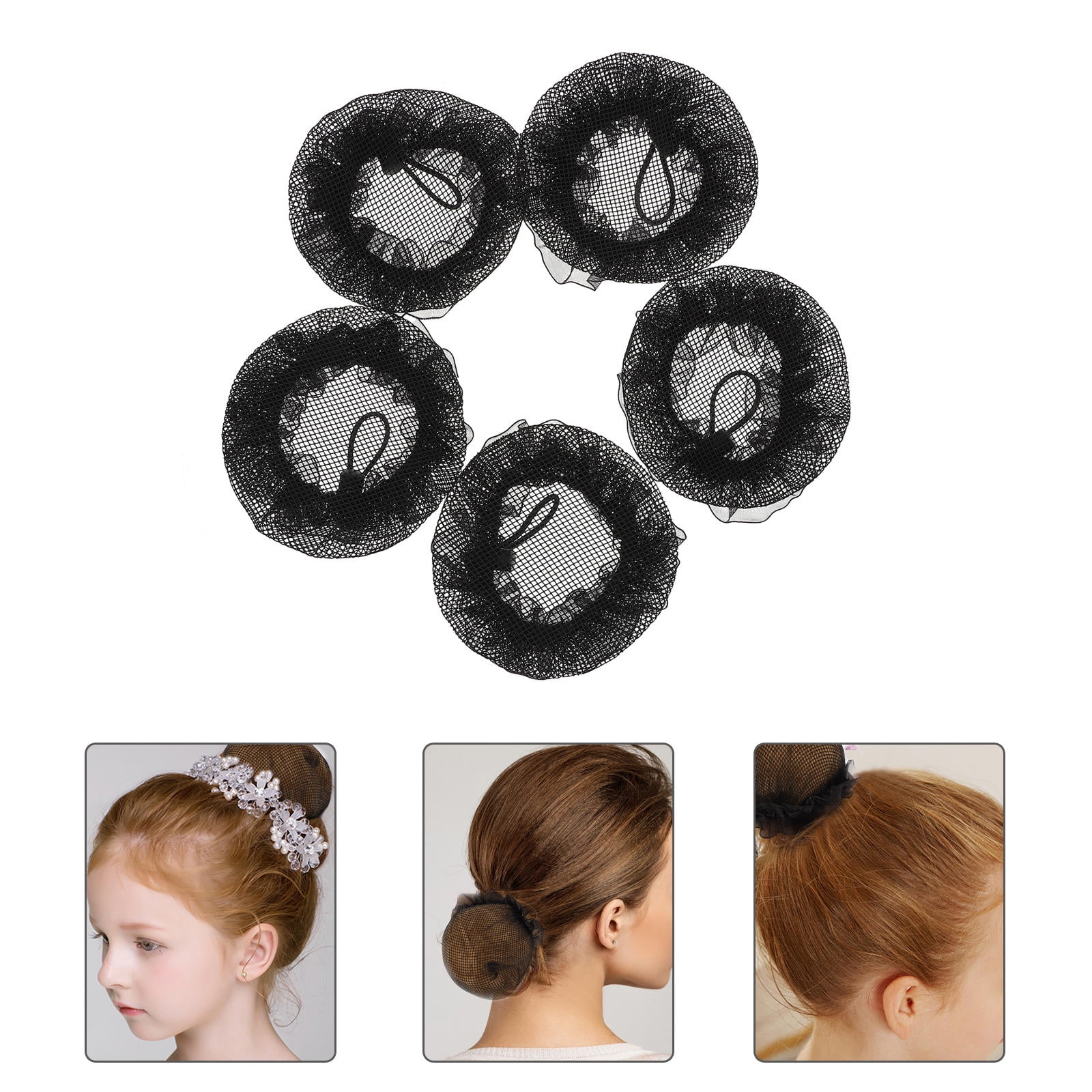 ADDHAT 5Pcs Black Elastic Mesh Hair Bun Nets for Elegant Hairstyle ...