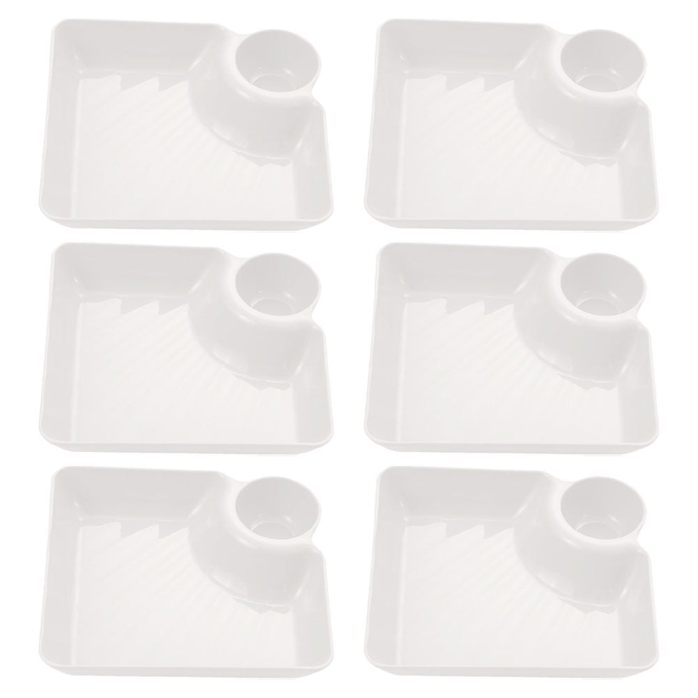 ADDHAT 6pcs White Divided Plates with Sauce Compartments for Appetizers ...