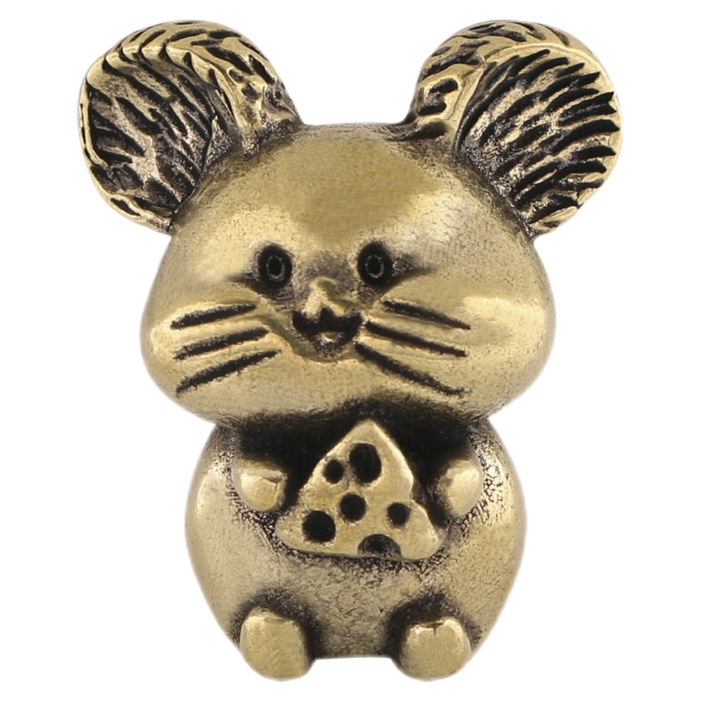 ADDHAT Golden Brass Mouse Statue Adorable Decorative Figure for Desktop ...