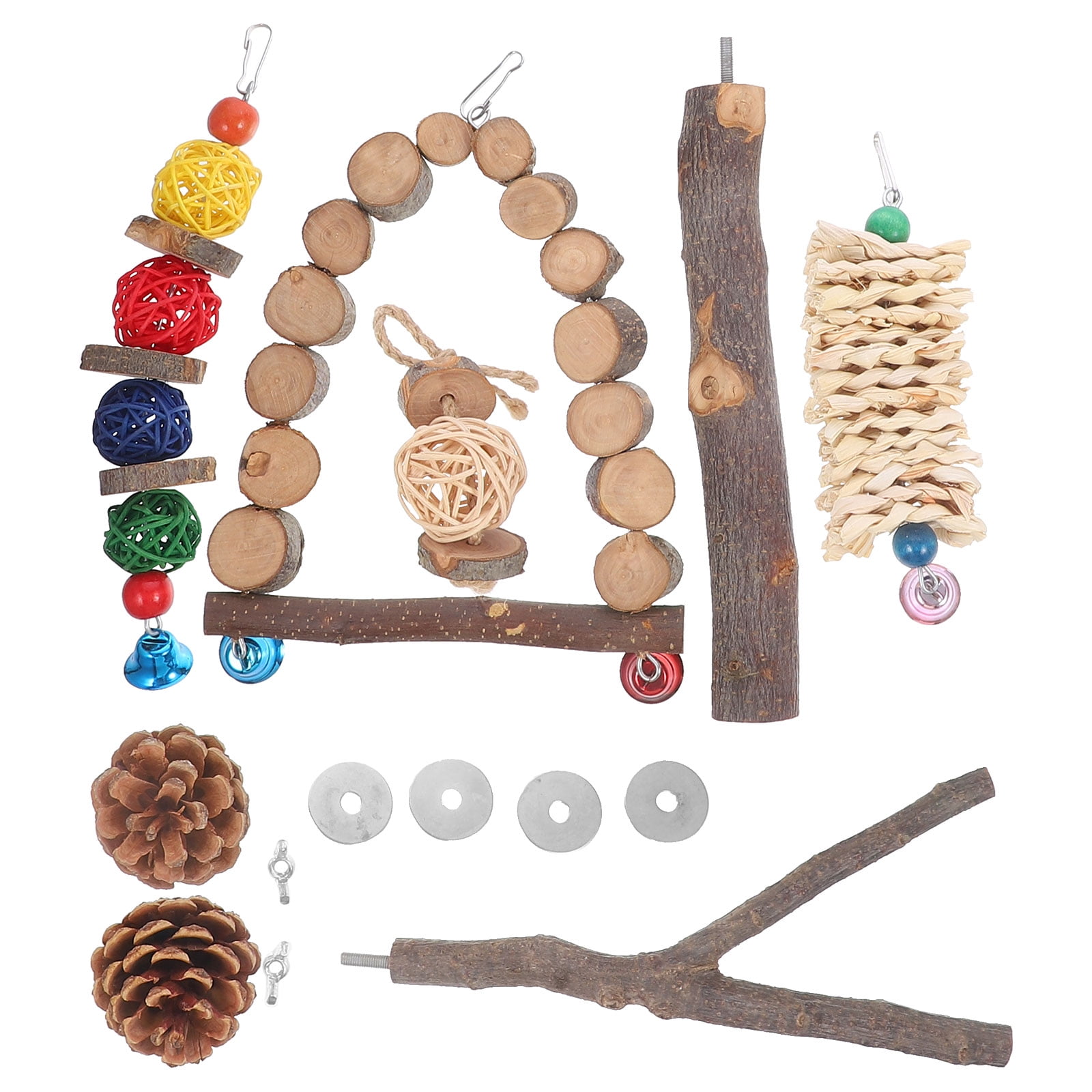 ADDHAT Assorted Color Wood Pet Molar Bite Toy for Parrots and Birds ...