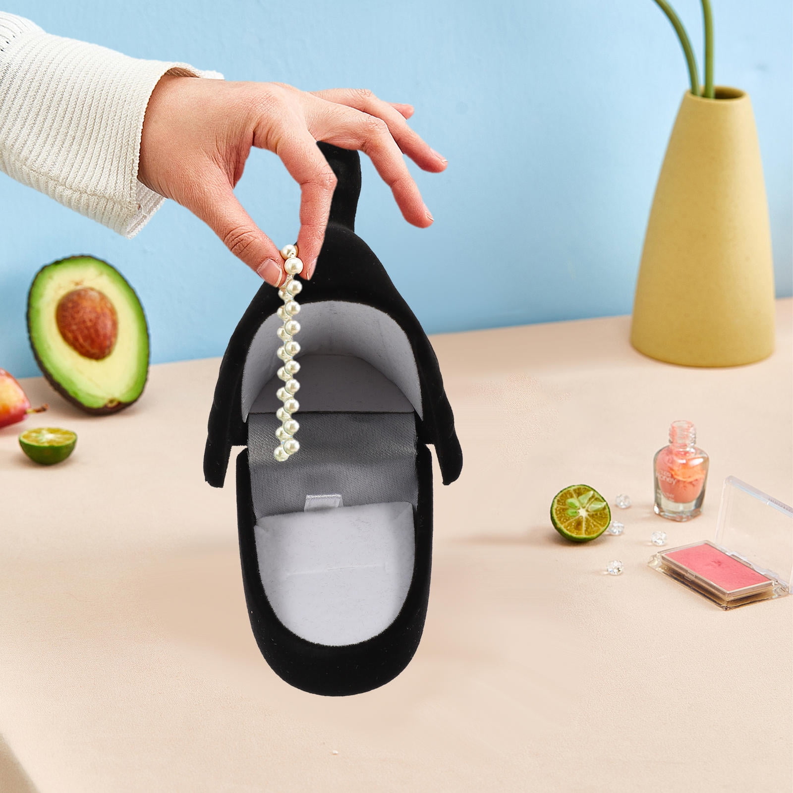 ADDHAT Black Flocking Jewelry Box for Storage Swan Shaped Ring Holder ...