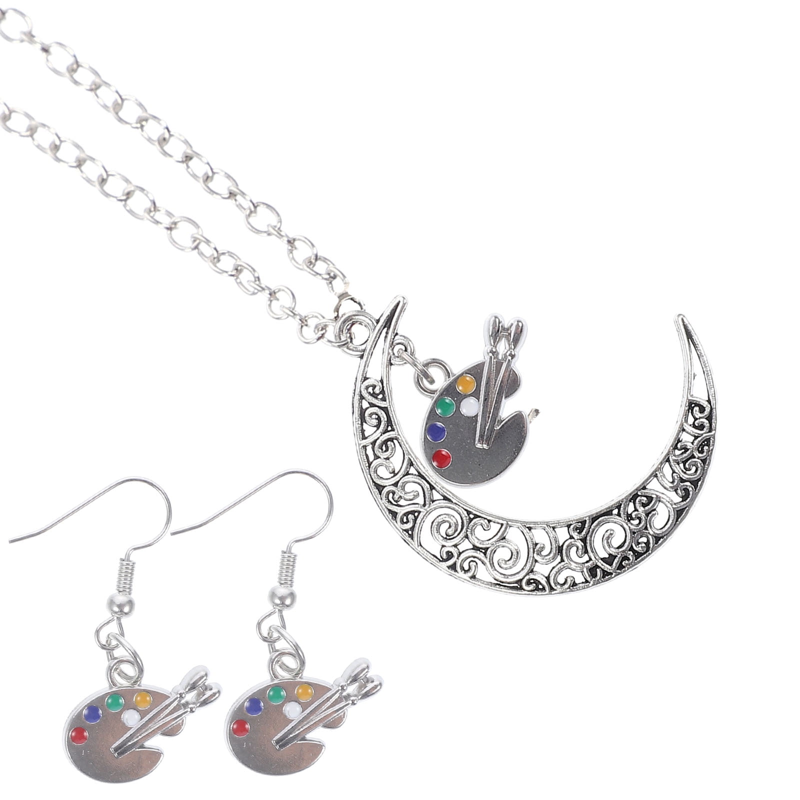 ADDHAT Color Palette Pendant Earrings Necklace Assorted Color Alloy ...