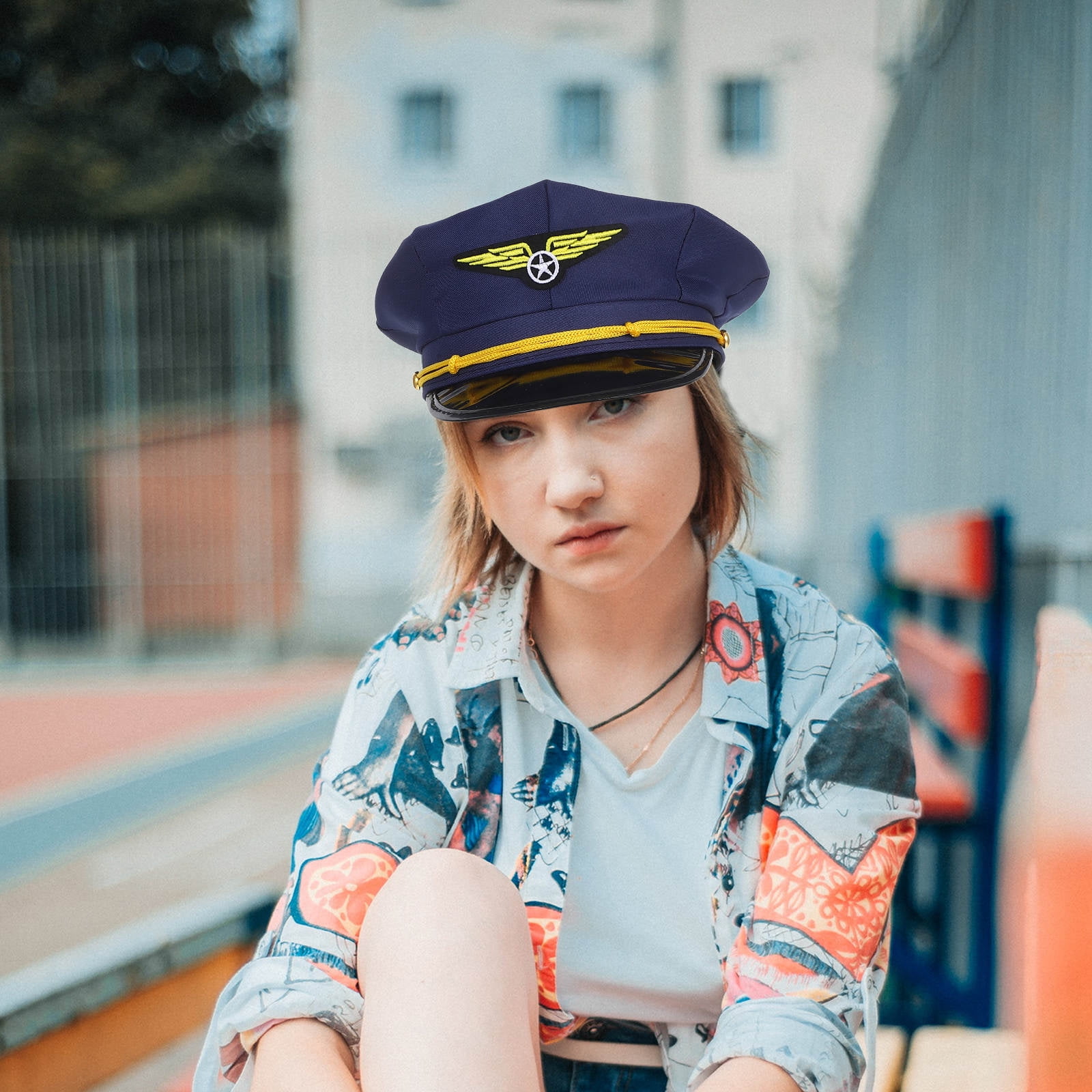 ADDHAT Cosplay Pilot Hat Navy Lightweight Flight Attendant Cap for ...