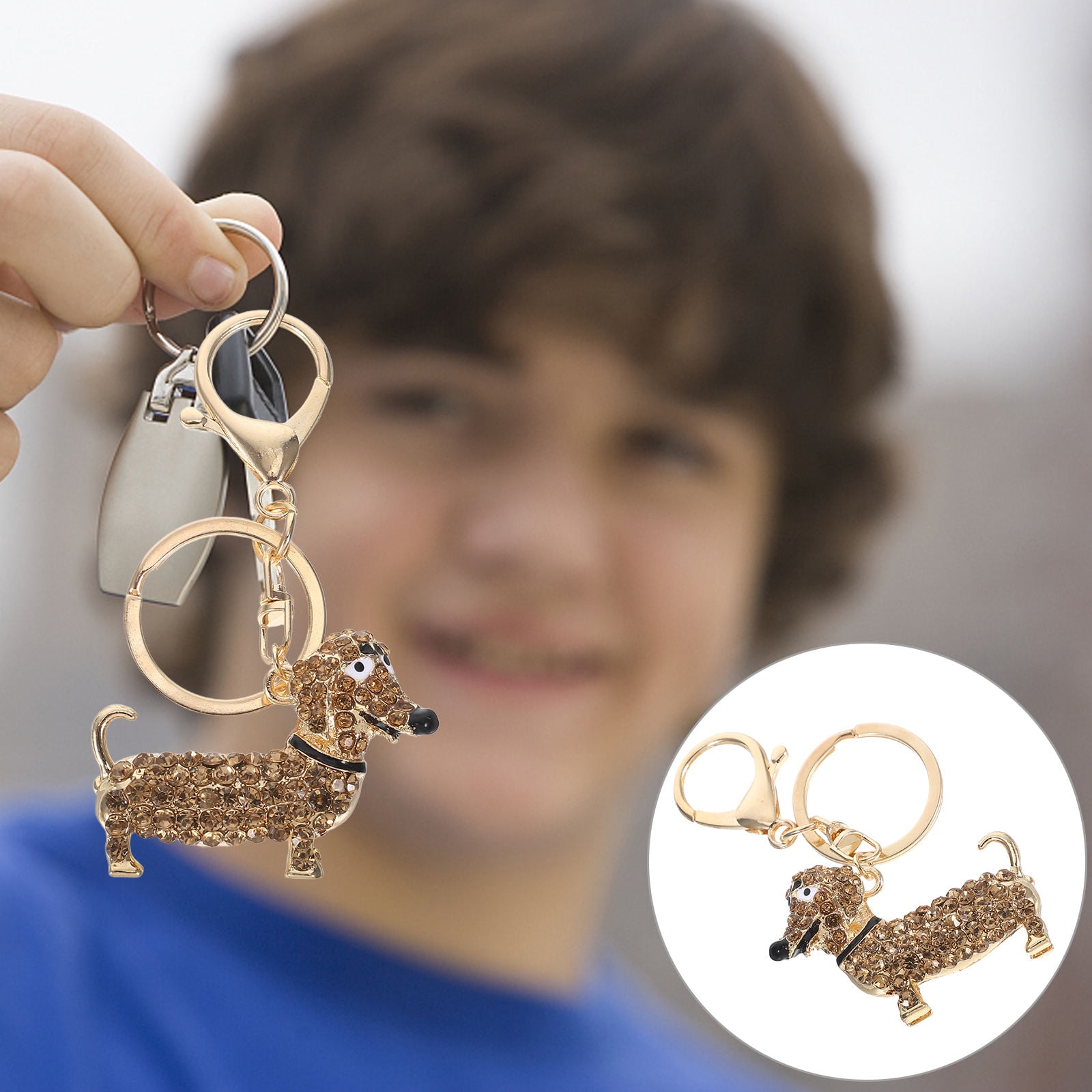 ADDHAT Key Ring Puppy Keychain Dachshund Golden Zinc Alloy Holds Keys ...