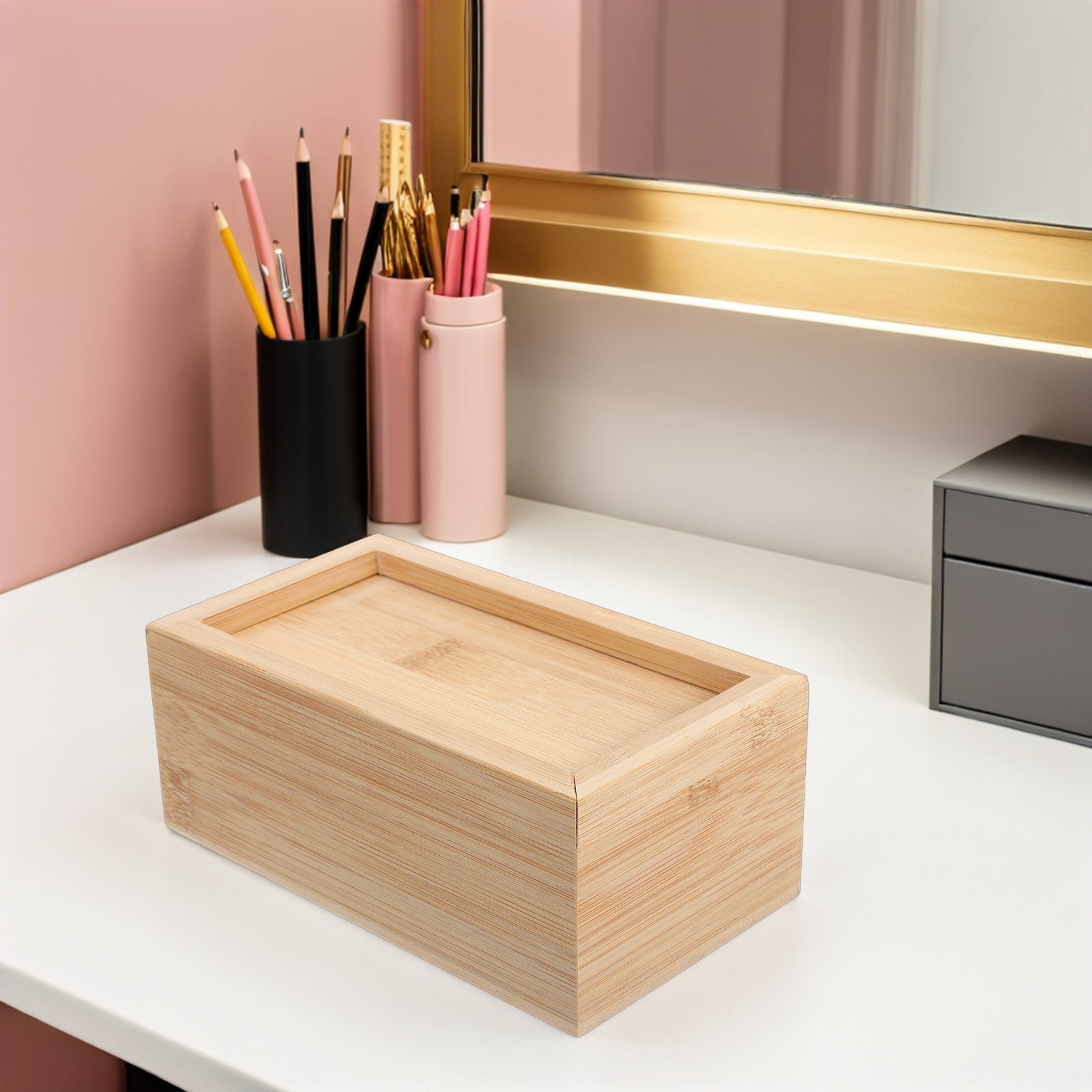 ADDHAT Light Yellow Wooden Jewelry Box, Easy Access Trinket Organizer ...