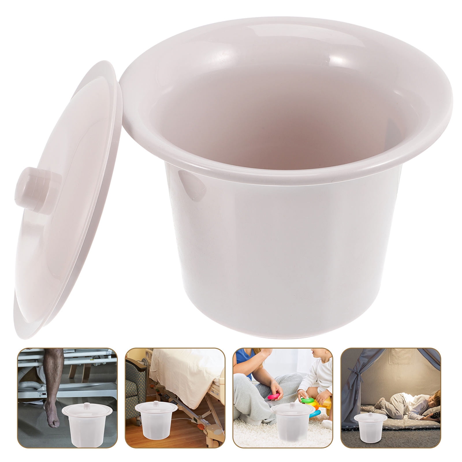 ADDHAT Slim Trash Can with Lid Portable Chamber Pot Grey Plastic for ...