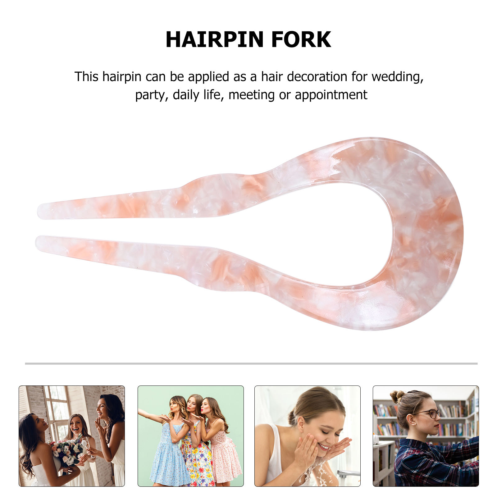 ADDHAT Stylish Pink Chinese Hair Shape Hairpin Stick for Long Thick ...
