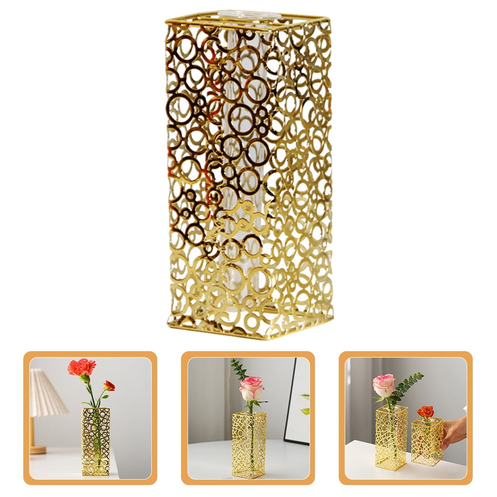 ADDHAT Unique Design Metal Vase Iron Art Flower Vase Glass Tube Planter ...