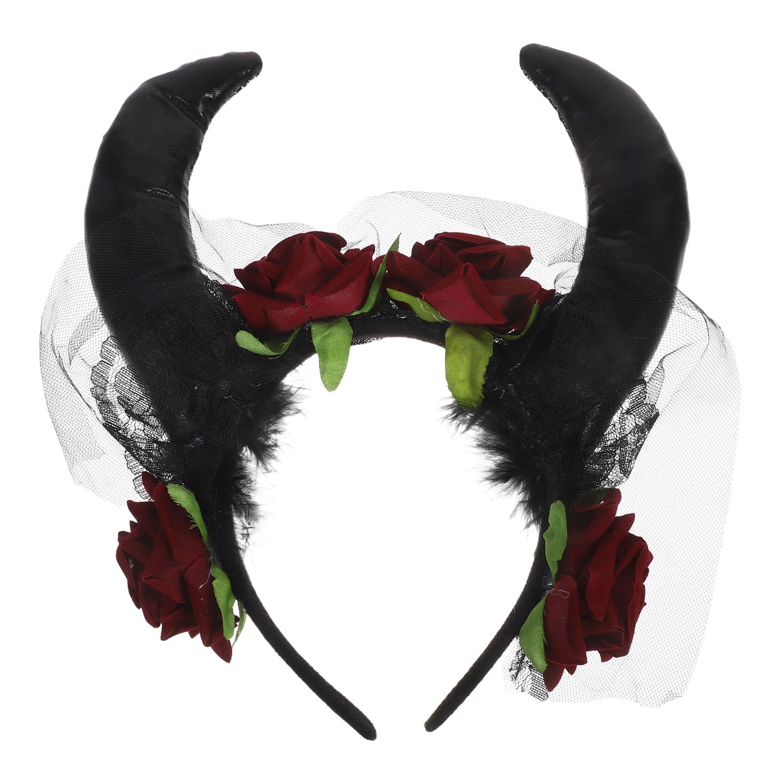 ADDHAT Unique Horns Hairband with Rose Flowers and Veil for Festive ...