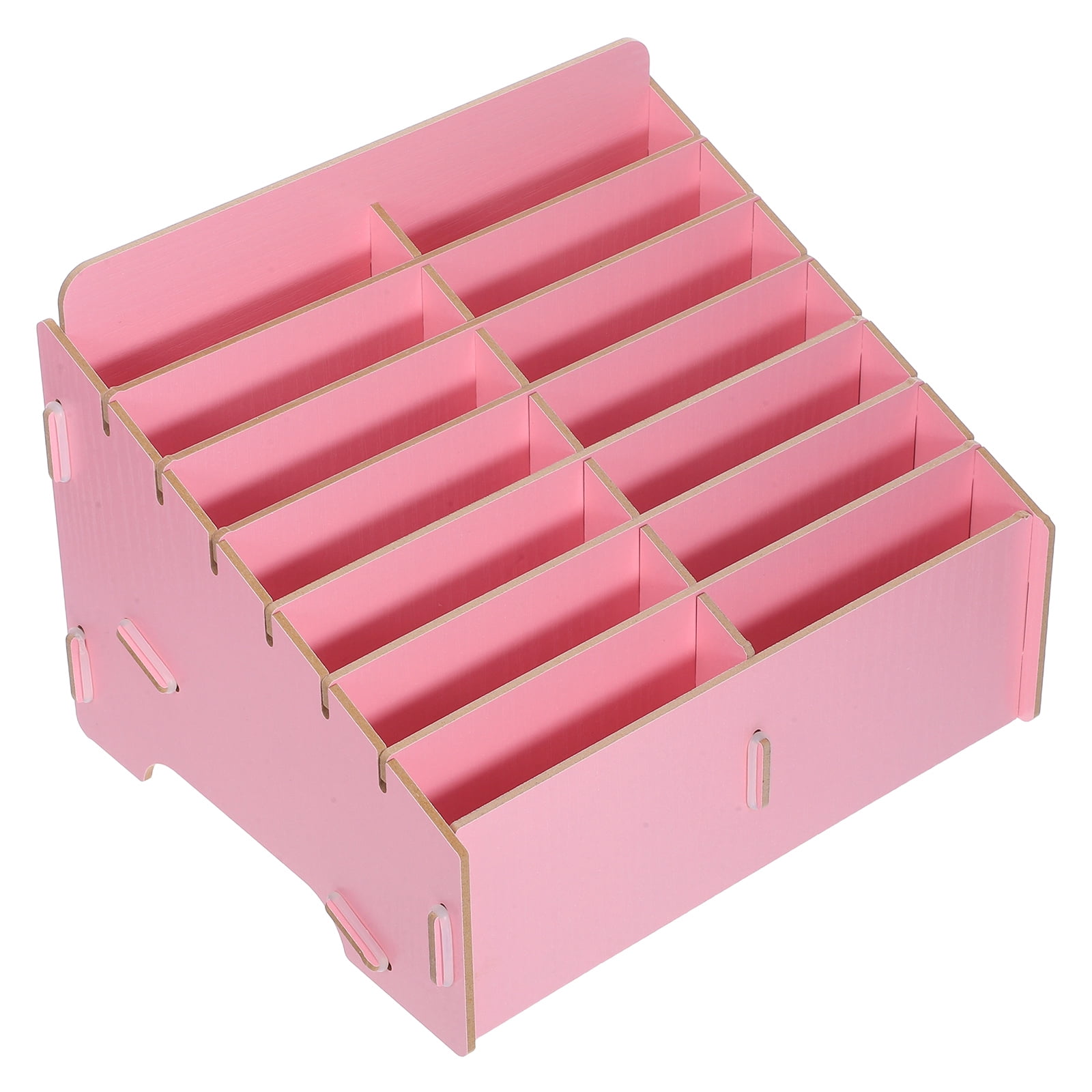 ADDHAT Wooden Phone Storage Organizer Pink Multi Grid Cell Phone Holder ...
