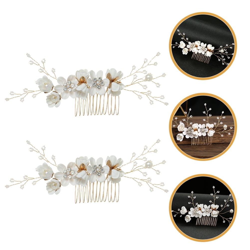 ADDHAT Rhinestone Bridal Hair Comb White Metal Headpiece for Wedding ...