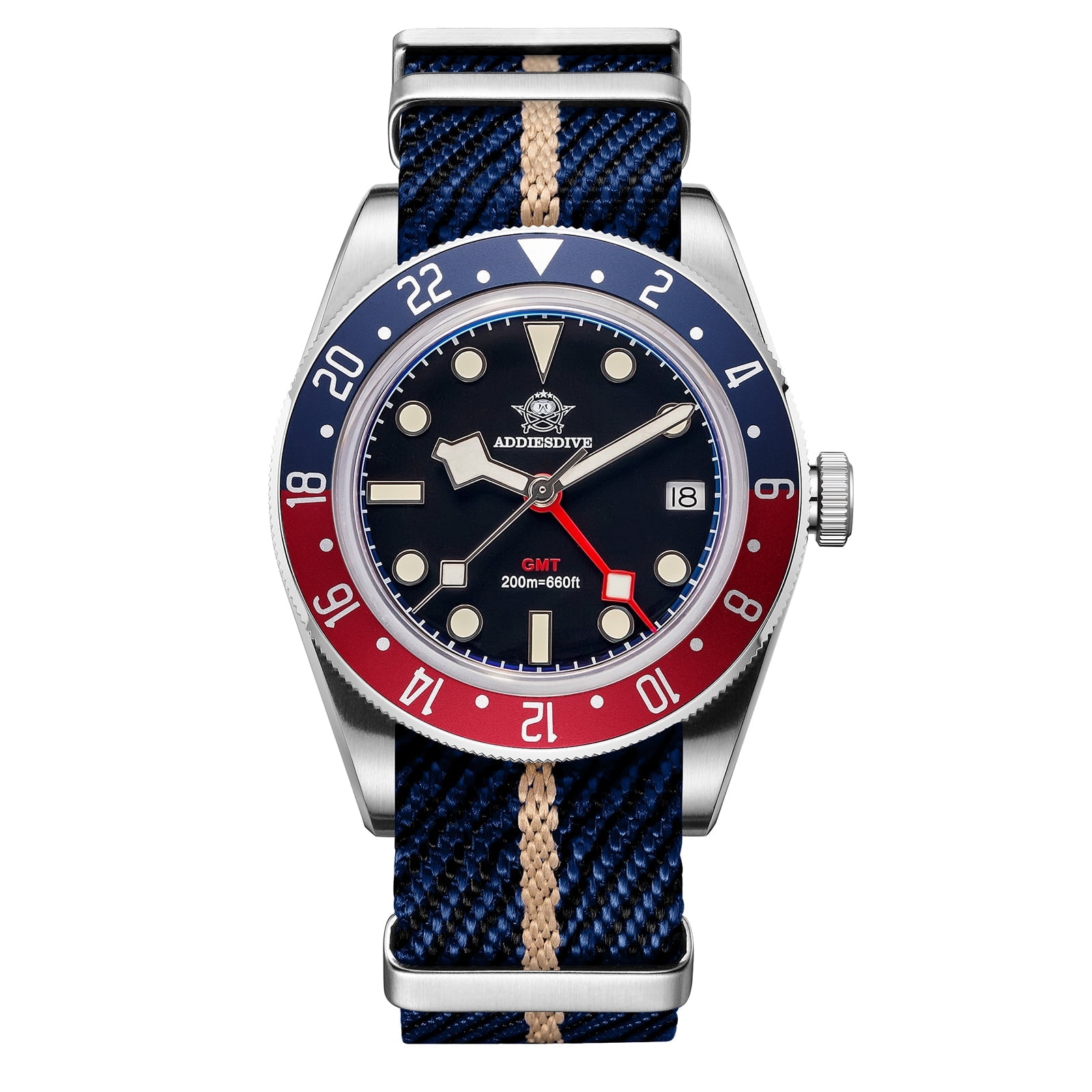 ADDIESDIVE Men's GMT Dive Watch 200M with Swiss Quartz Movement, 316L ...