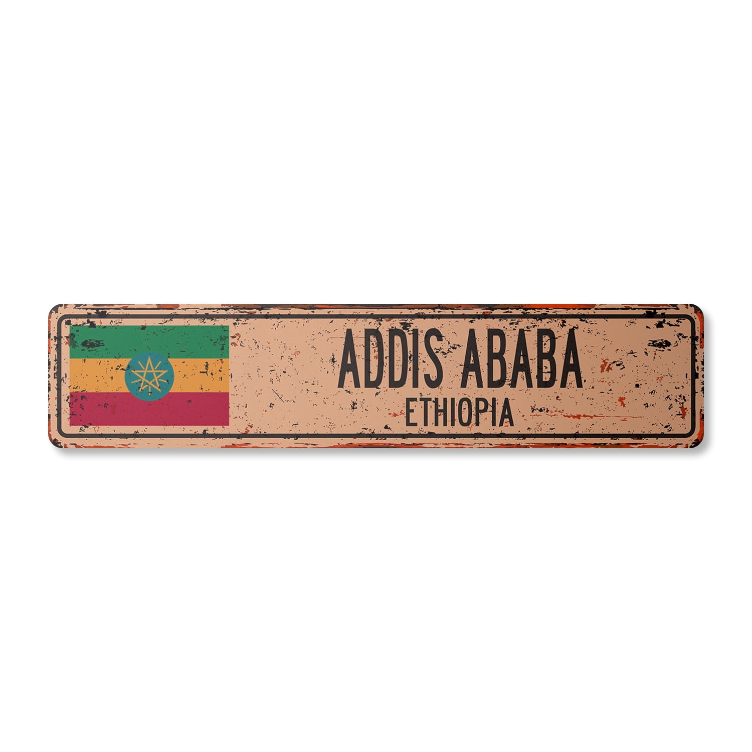 ADDIS ABABA ETHIOPIA Vintage Plastic Street Sign Ethiopian flag city ...
