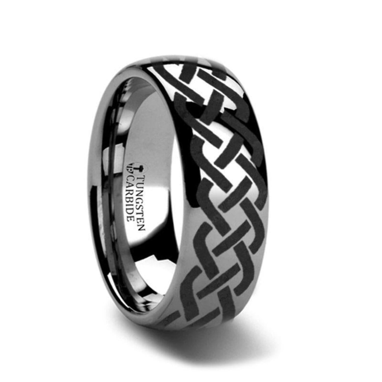 ADDISON Domed Tungsten Ring with Celtic Knot Design - 4mm - 12mm ...