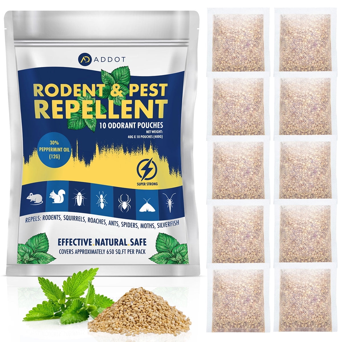 Addot Indoor Peppermint Rodent Repellent, 10 Pack 40g, Natural Mouse ...