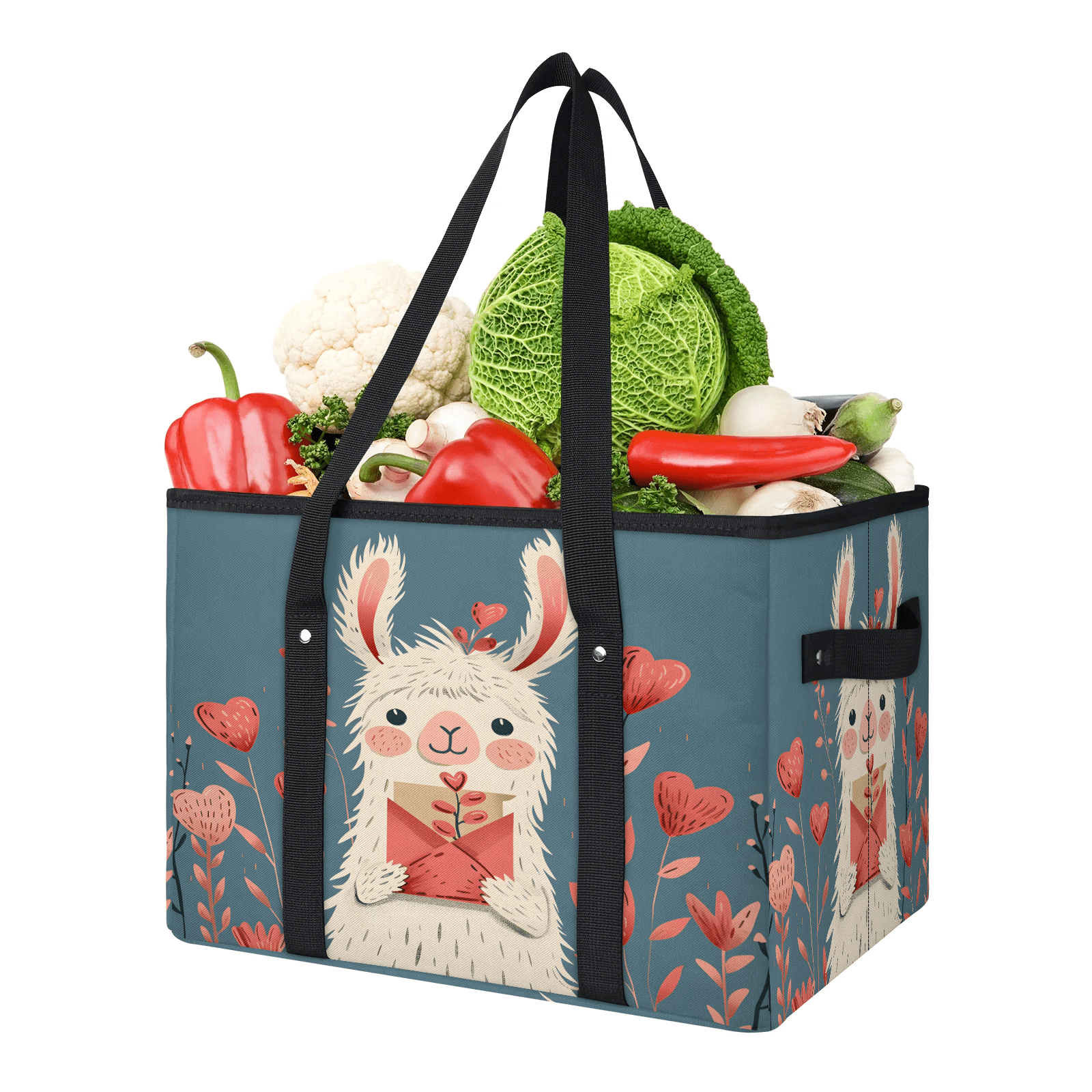 ADECORIVY Alpaca Heart Flower Reusable Grocery Bags, Foldable Shopping ...