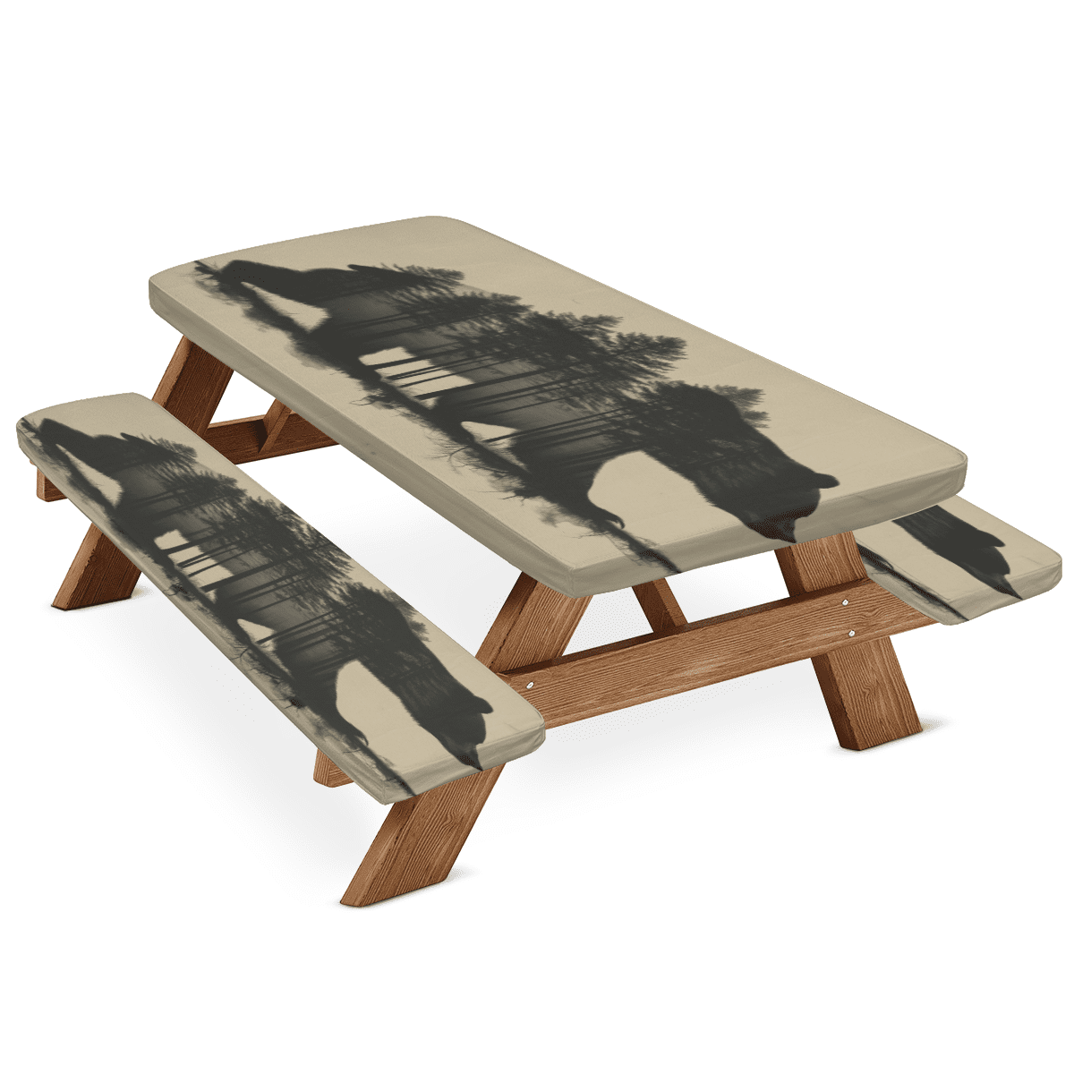 ADECORIVY Bear Pine Tree Silhouette Picnic Table Cover with Bench ...