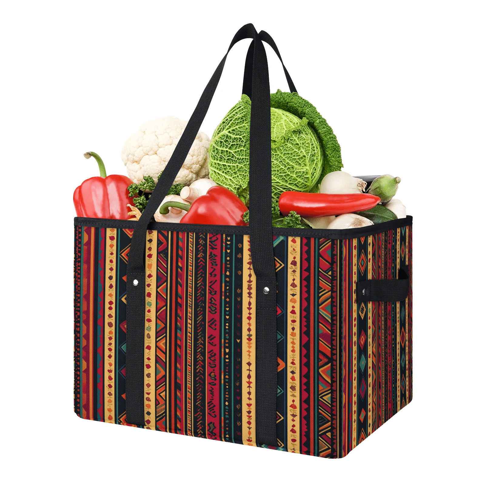 ADECORIVY Beautiful Striped Boho Reusable Grocery Bags, Foldable ...