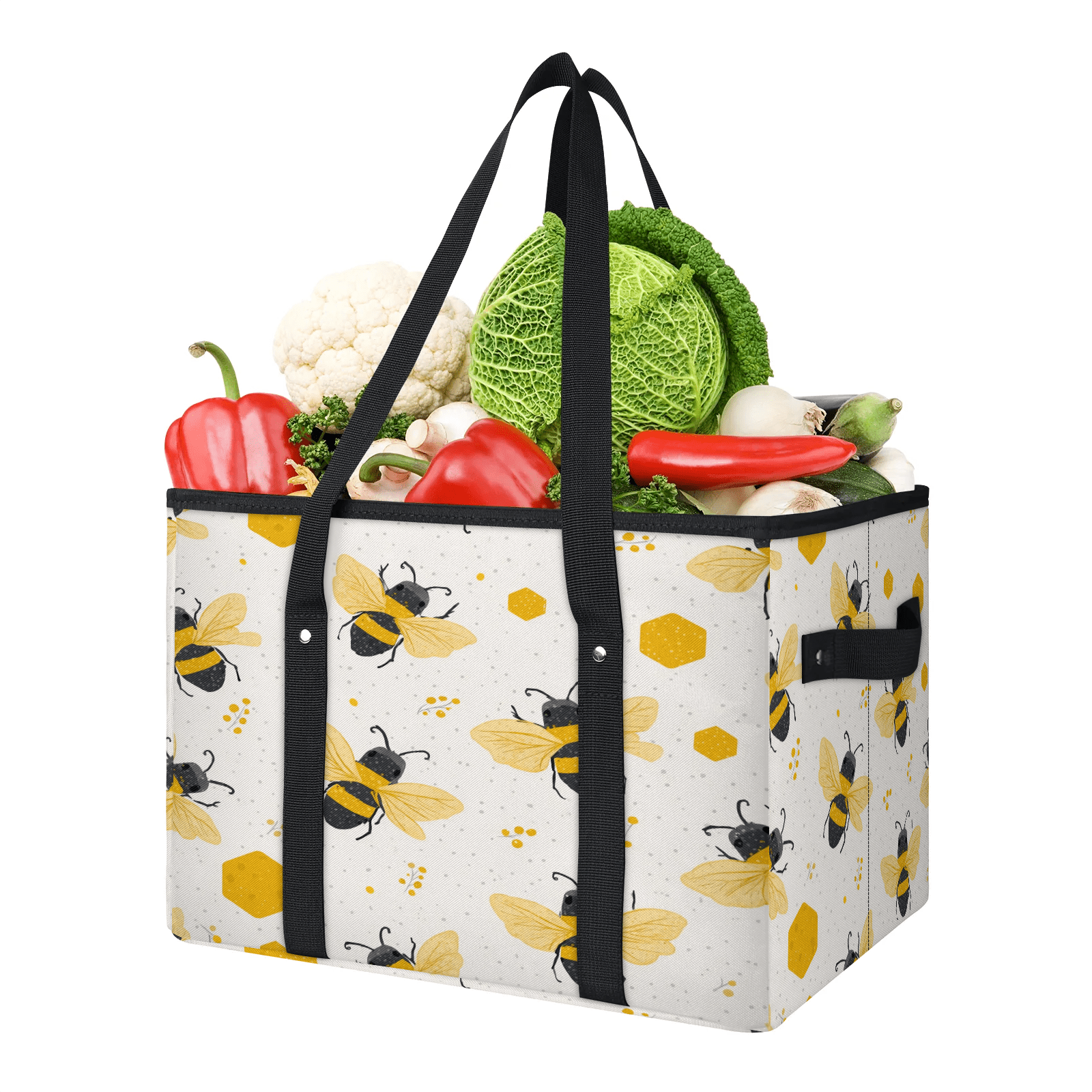 ADECORIVY Bee Cartoon Reusable Grocery Bags, Foldable Shopping Bags for ...