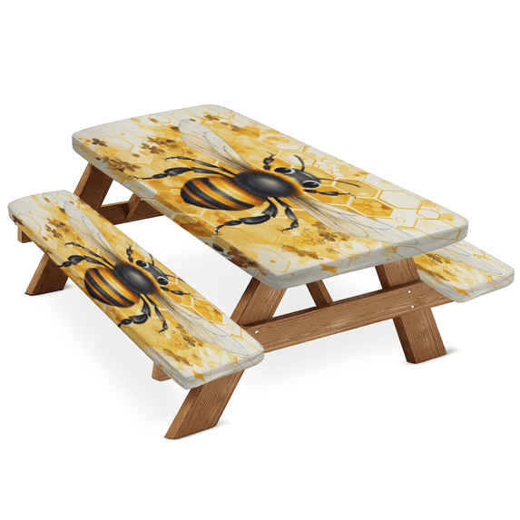 ADECORIVY Bee Honeycomb Picnic Table Cover with Bench Covers ...