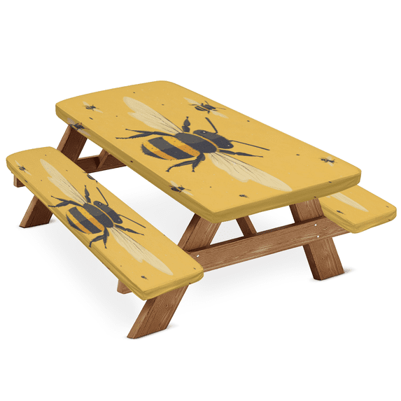 ADECORIVY Bee Picnic Table Cover with Bench Covers, Waterproof Yellow ...